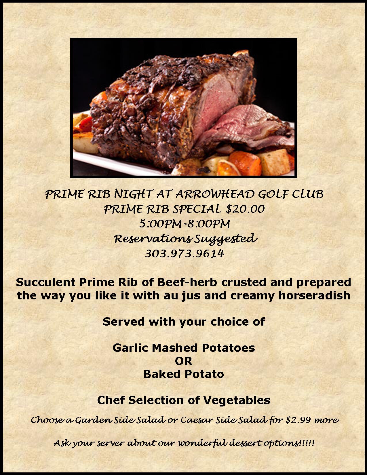 Prime Rib Night | Arrowhead Golf Club | 2018-04-27